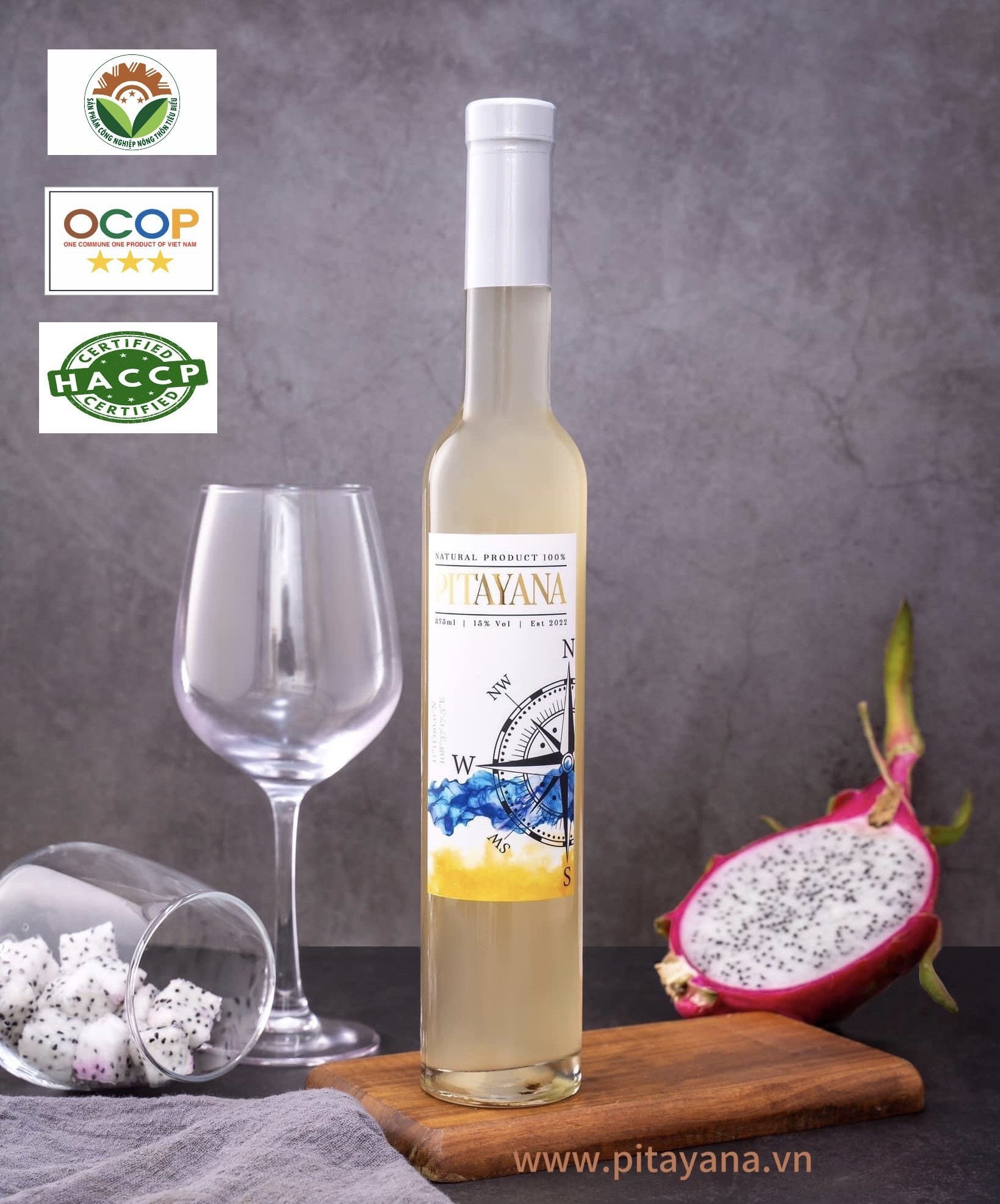 Rượu Vang Thanh Long PITAYANA Trắng, 15% Vol - 375ml | Hệ thống siêu thị hàng Việt Ecofarm Mart